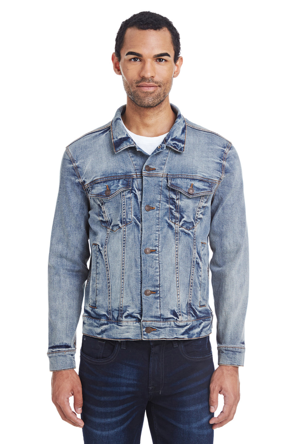 Threadfast Apparel 370J Mens Light Blue Button Down Denim Jacket ...