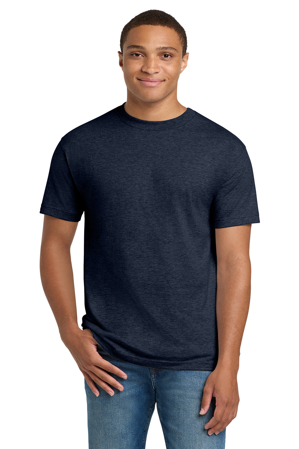 Hanes 5180/518T Mens Heather Navy Blue Beefy-T Short Sleeve Crewneck T ...