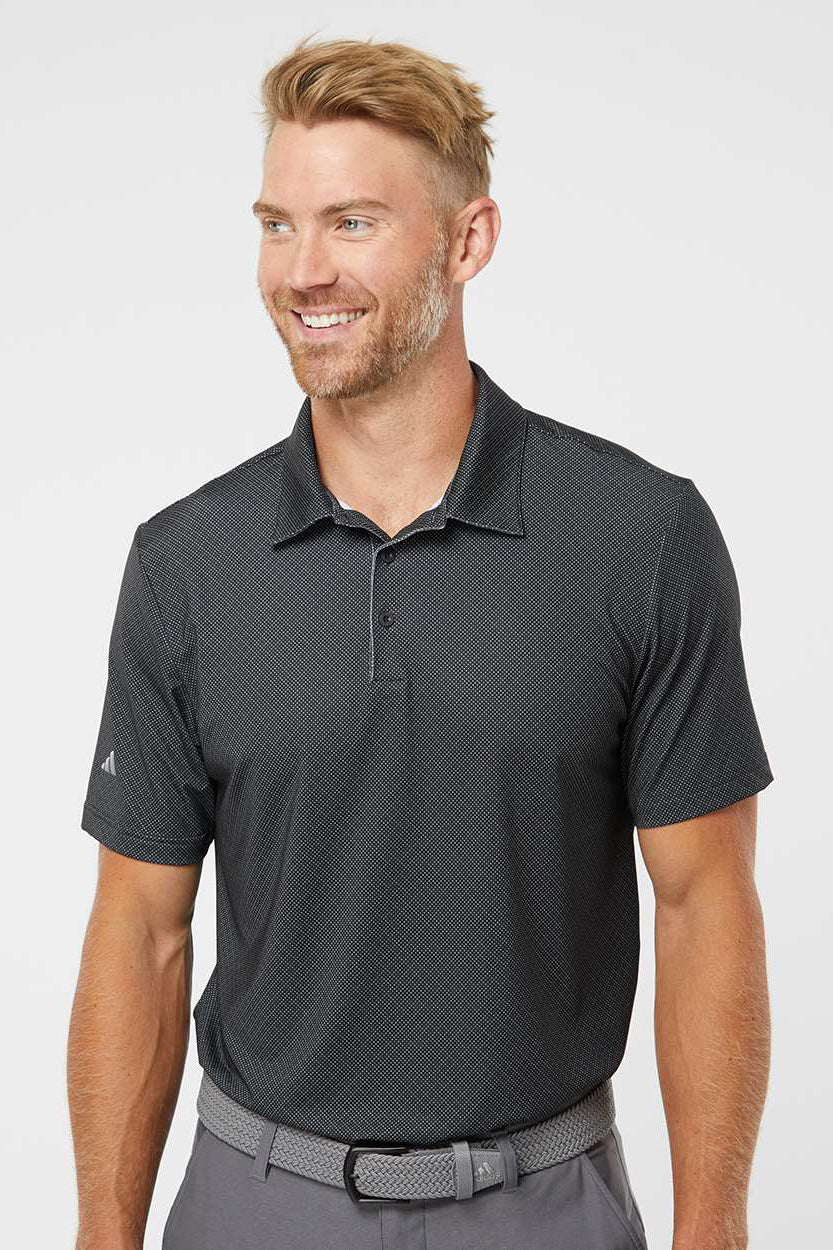 Adidas A498 Mens Black Diamond Dot Moisture Wicking Short Sleeve Polo ...