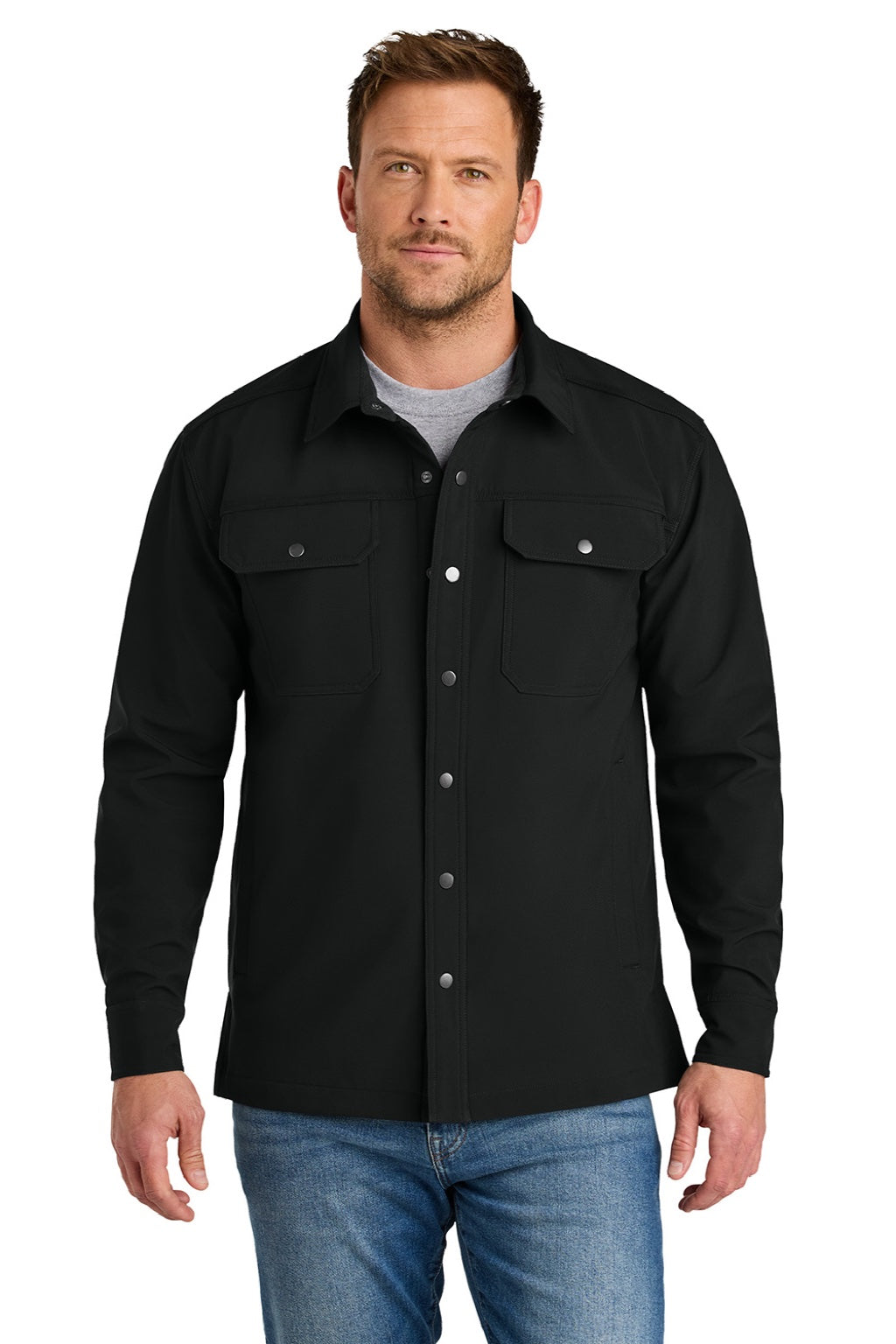 CornerStone CSJ73 Mens Black Snap Down Soft Shell Shirt Jacket ...
