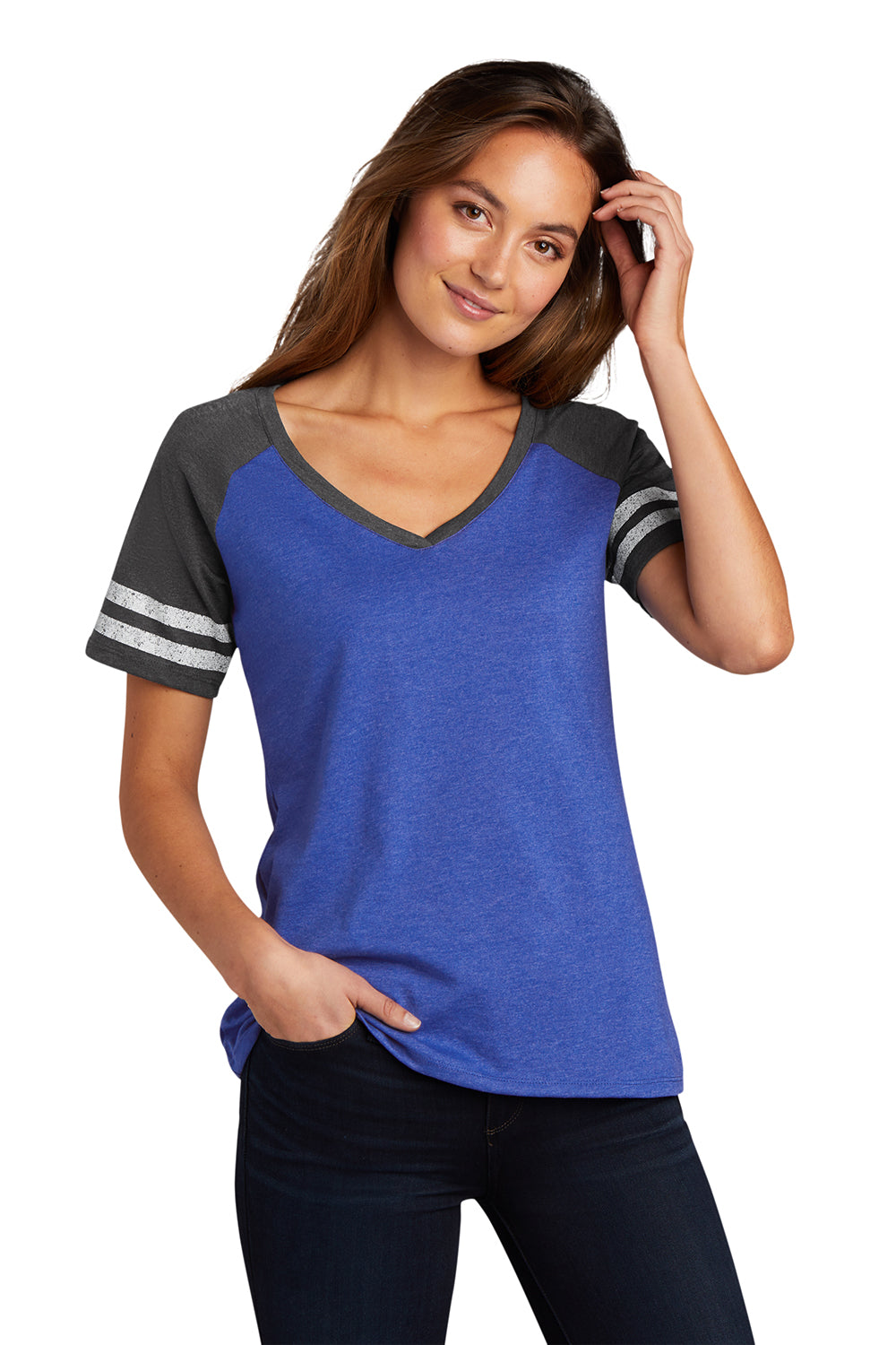 District DM476 Womens Heather True Royal Blue/Heather Charcoal Grey ...
