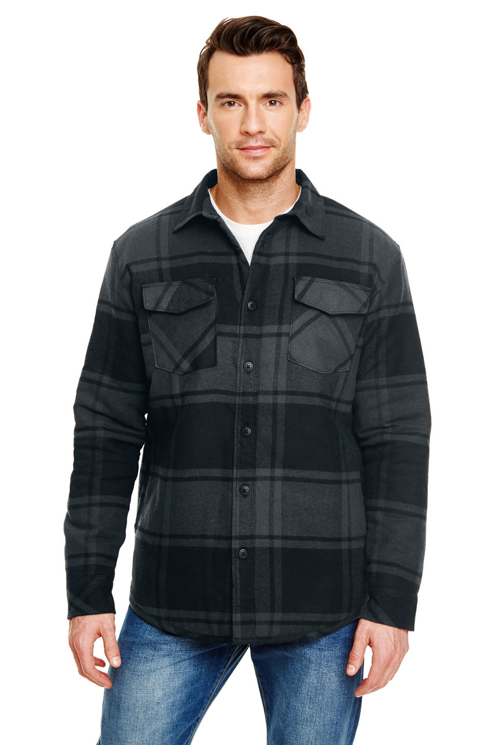 Burnside 8610 Mens Black Plaid Quilted Flannel Button Down Shirt Jacket ...